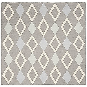 SAFAVIEH Kids Collection 5' Square Grey/Multi SFK902B Handmade Diamond Wool Area Rug