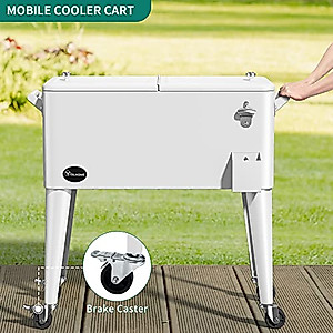 YITAHOME 80 Quart Rolling Cooler Cart with Bottle Opener Drainage, Portable Patio Cooler Rolling on Wheels, Outdoor Rolling Beverage Cart Drink Cooler for Patio Pool Deck Party Cookouts (White)
