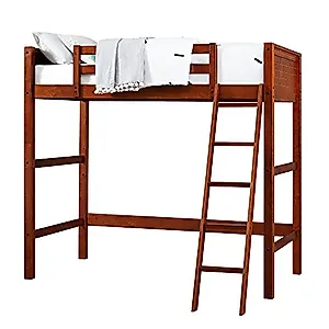 DHP Moon Bay Kids Wooden Loft Bed with Ladder, Twin, Walnut