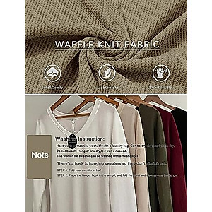 Womens Casual Waffle Knit Loose Long Sleeve Shirts V Neck Pullover Sweater Tops Fall Outfits Black