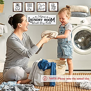 Yerliker Set of 5 Laundry Room Decor Farmhouse Laundry Room Wooden Sign Wash Fold Dry Repeat Signs Rustic Laundry Wall Art Prints Laundry Room Sign Decor for Home, Unframed