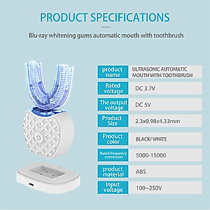 Electric Ultrasonic Toothbrush,360 Automatic Toothbrush,360 Sonic Electric Toothbrush,U Shape Automatic Toothbrush Home Travle use (White) (White)