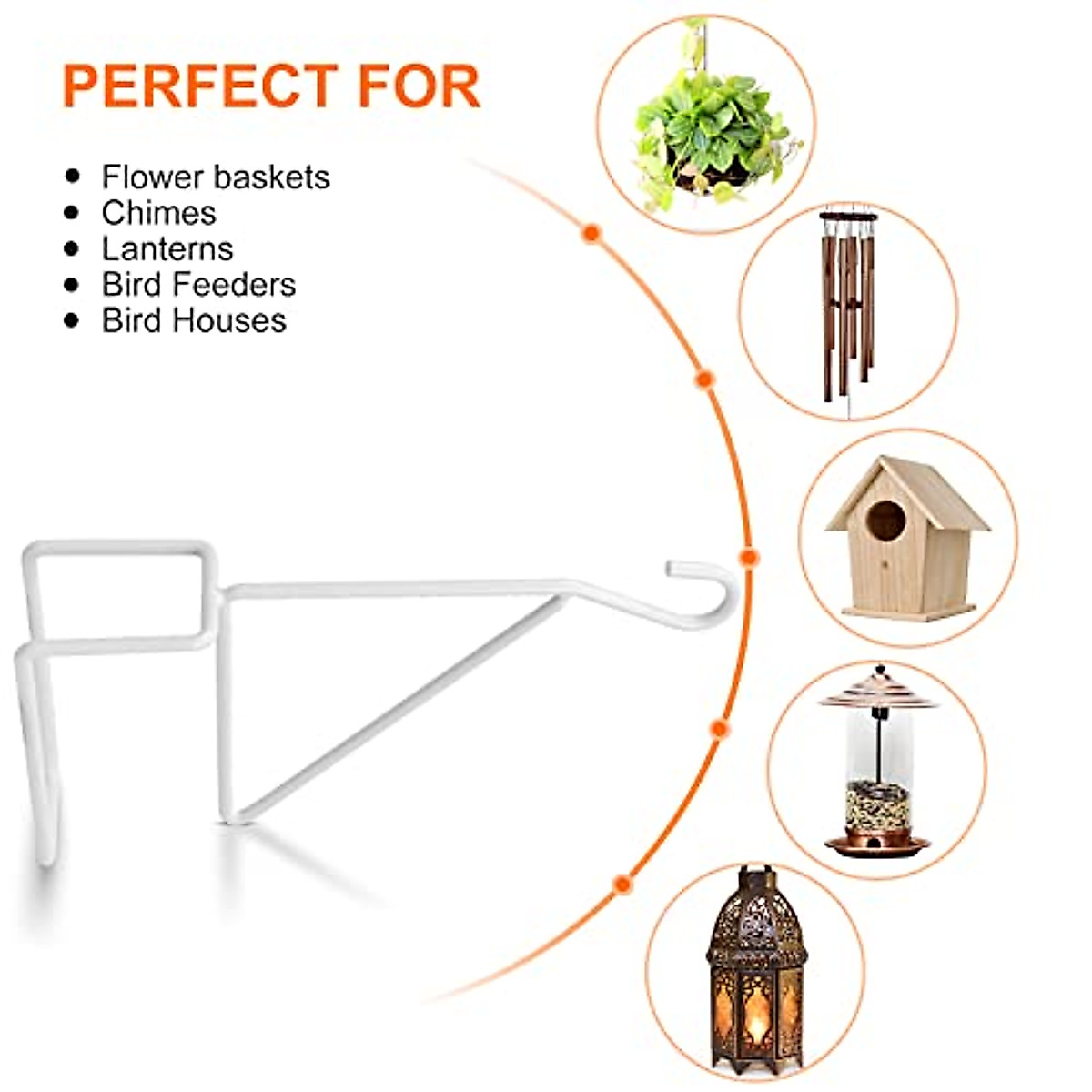 LiteViso Vinyl Fence Hooks, 4 Pack 5 x 10 Inches Over Fence Hanger Durable White Patio Hangers Powder Coated Steel Fence Hanger for Hanging Plants Bird Feeders,Lights,Hanging Basket,Pool Tools