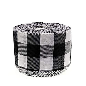 ATRBB White and Black Buffalo Plaid Ribbon Wired Edge Gingham Ribbon for Christmas Decoration and Bows Craft,10 Yards by 2.48 Inches (Style 1)