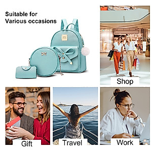 Aogist Mini Leather Backpack Purse 3-Pieces Fashion Bowknot Zipper Bags Cute Casual Travel Daypacks for Women Pearl Blue
