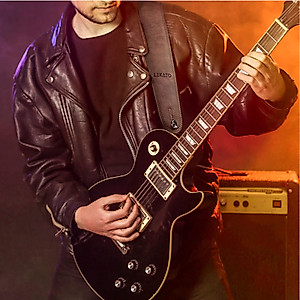 LEKATO Bass Strap for Electric Guitar & Bass 2.5” Wide Leather Bass Guitar Strap with Foam Padded Bass Guitar Strap Leather Bass Guitar Strap Adjustable Length from 41” to 51” Leather Guitar Straps