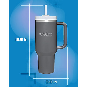 Ask HydroQuench 2.0 40oz /1183 ml Tumbler - Insulated Stainless Steel Travel Mug with reusable Straw, and Silicone Boot. (Charcoal)