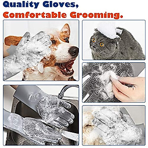 VavoPaw Magic Pet Grooming Gloves, Dog Bathing Shampoo Gloves with High Density Teeth, Heat Resistant Silicone Pet Hair Remover Brush for Cat & Dogs, Gray