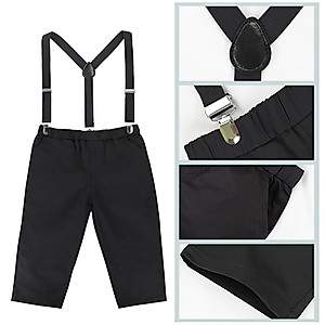 Baby Boy Tuxedo Outfit Dressy Set Toddler Boys Gentleman Outfits, Long Sleeve White Shirt Bowtie Black Pants, Bow Tie and Suspender Formal Suit for Birthday Wedding Party Kids Dress Clothes