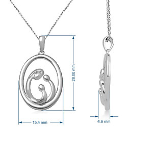 Jewelili Mother and 2 Children Necklace Pendent in Sterling Silver with 18 inch Rolo Chain