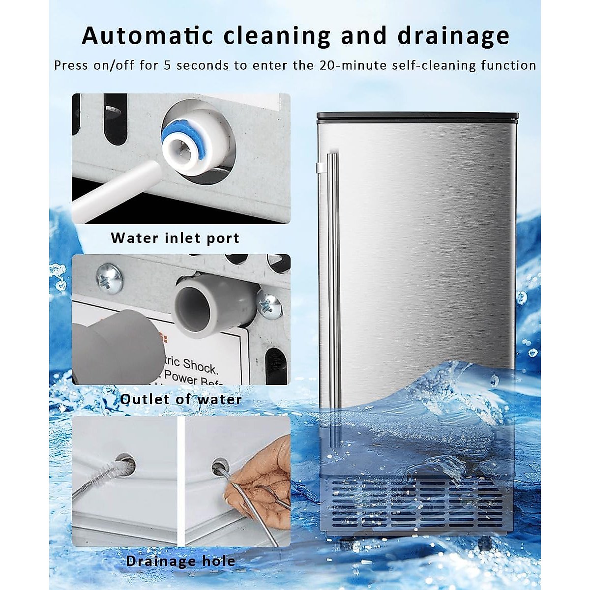 Joy Pebble Commercial Cube Ice Maker，Built-in Ice Maker Machine, 80lbs/Day, 40 Ice Cubes/Cycle, Reversible Door/Drain Pump, 24H Timer/Self-Cleaning, Under Counter Ice Cube Machine for Home Office