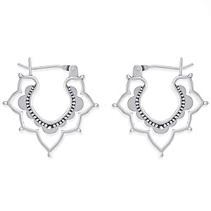 Boma Jewelry Sterling Silver Bomhemian Flower Snap Down Closure Hoop Earrings