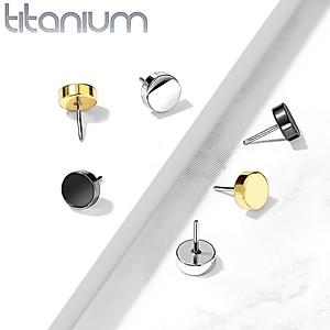 Amelia Fashion Implant Grade Titanium Threadless Push In Flat Round Tops (Choose Color) (Steel - Ball size: 3mm)