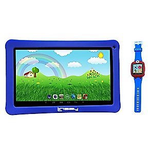 LINSAY New F10KBWB 10.1" Kids Tablet Blue Bundle with 1.5" Smart Watch Kids Cam Selfie Blue up to 32Gb