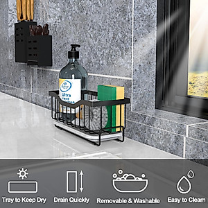 Maifan Kitchen Sink Caddy Sink Organizer, Sponge Caddy Holder for Kitchen Sink, Stainless Steel Rustproof Dish Kitchen Caddy Brush Holder with Drain Tray for Kitchen Countertop Storage Gadgets