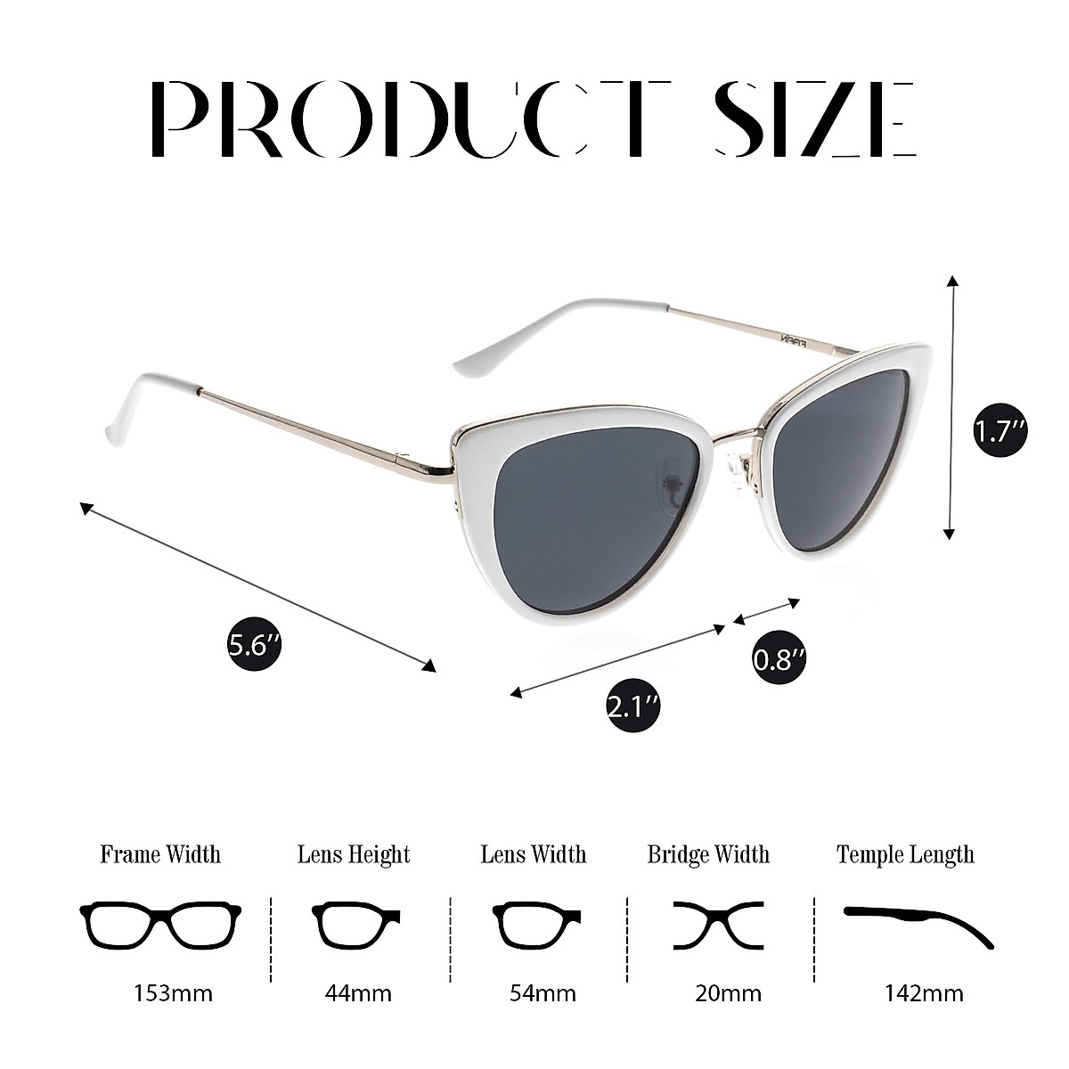 FAA'N 2024 Retro Big Frame Cat Eye Polarized Sunglasses Women with Spring Hinge(White)