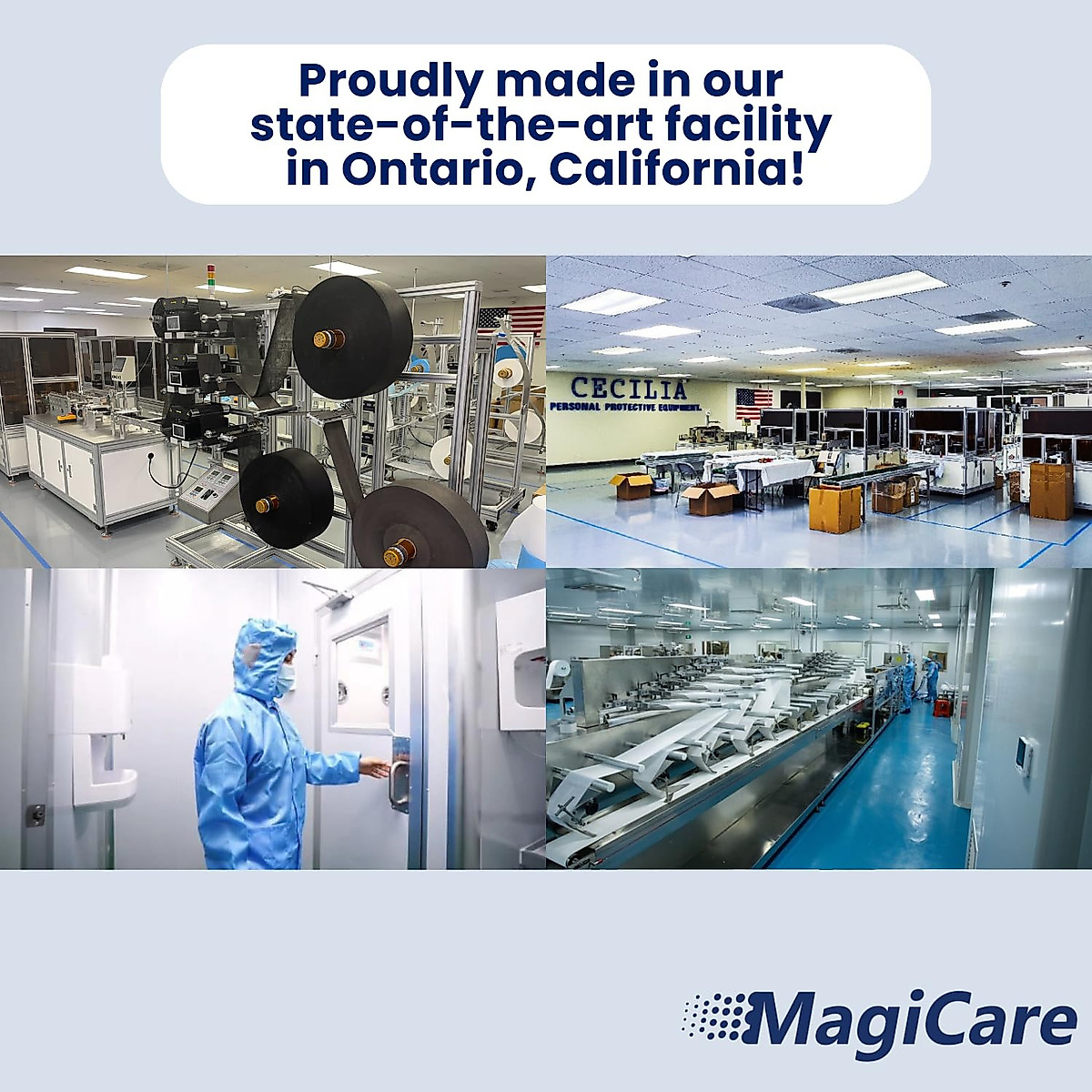 MagiCare Made in USA Masks - Black Face Masks Disposable - Premium 3 Ply Face Mask for Adults - Comfortable, Soft, Breathable - Black Face Masks Disposable Made in USA - 50ct Box