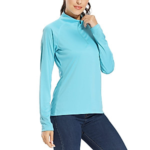 Willit Women's UPF 50+ Sun Protection Shirt SPF Long Sleeve Lightweight Half-Zip Golf Outdoor Shirt Quick Dry Rash Guard Blue L