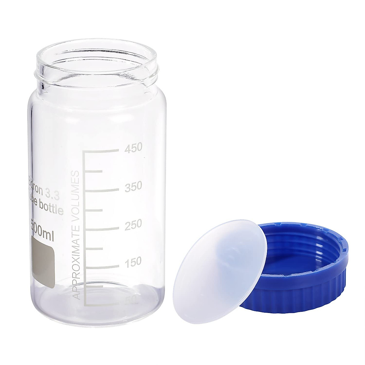 Basstein Lab Media Storage Reagent Wide Mouth Bottles Borosilicate Glass Graduated GL70 Screw Cap Leakproof Multi-Purpose for Scientific | pack of 2 (Blue,500ml)