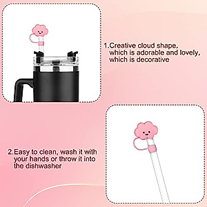 2pcs Cloud Straw Caps Covers for 0.3inch/8mm Diameter Straws, Pink Cute Silicone Straw Toppers Lids Dust-Proof Straw Tips Cover for Sippy Cups Straw Protector (Not Suitable for Stanley)