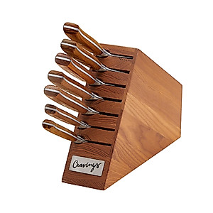 Cravings Essential 8-Piece Kitchen Knife Set with Slim Ashwood Storage Block, Full-Tang Design, Wooden Knife Block with Santoku, Carving, Bread, Utility, Chef’s, Cleaver, and Paring Knives