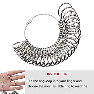 HEYMOUS Ring Sizer Mandrel Measuring Tool Steel Ring Sizing Gauge Sizers Set Rubber Jeweler's Mallet Hammer Metal Finger Size Stick Wire Wrap Rings Tools Jewelry Making Kit