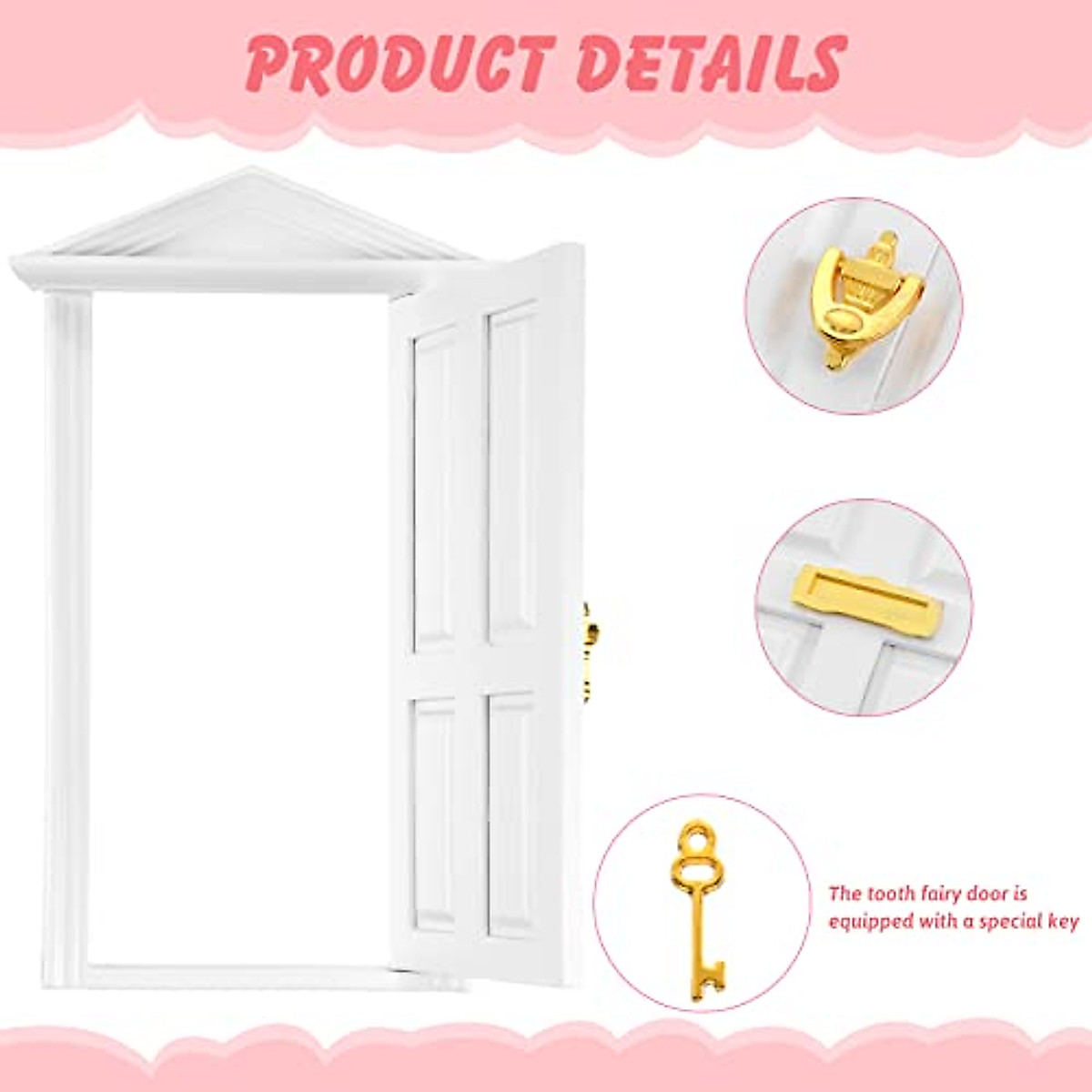 Tooth Fairy Door Kit Mini Wooden Tooth Fairy Door with Accessories Fairy Tale Education Learning Toy for Girls Dollhouse Fairy Garden Decoration DIY Craft Activities (White, Red, God, Brown)