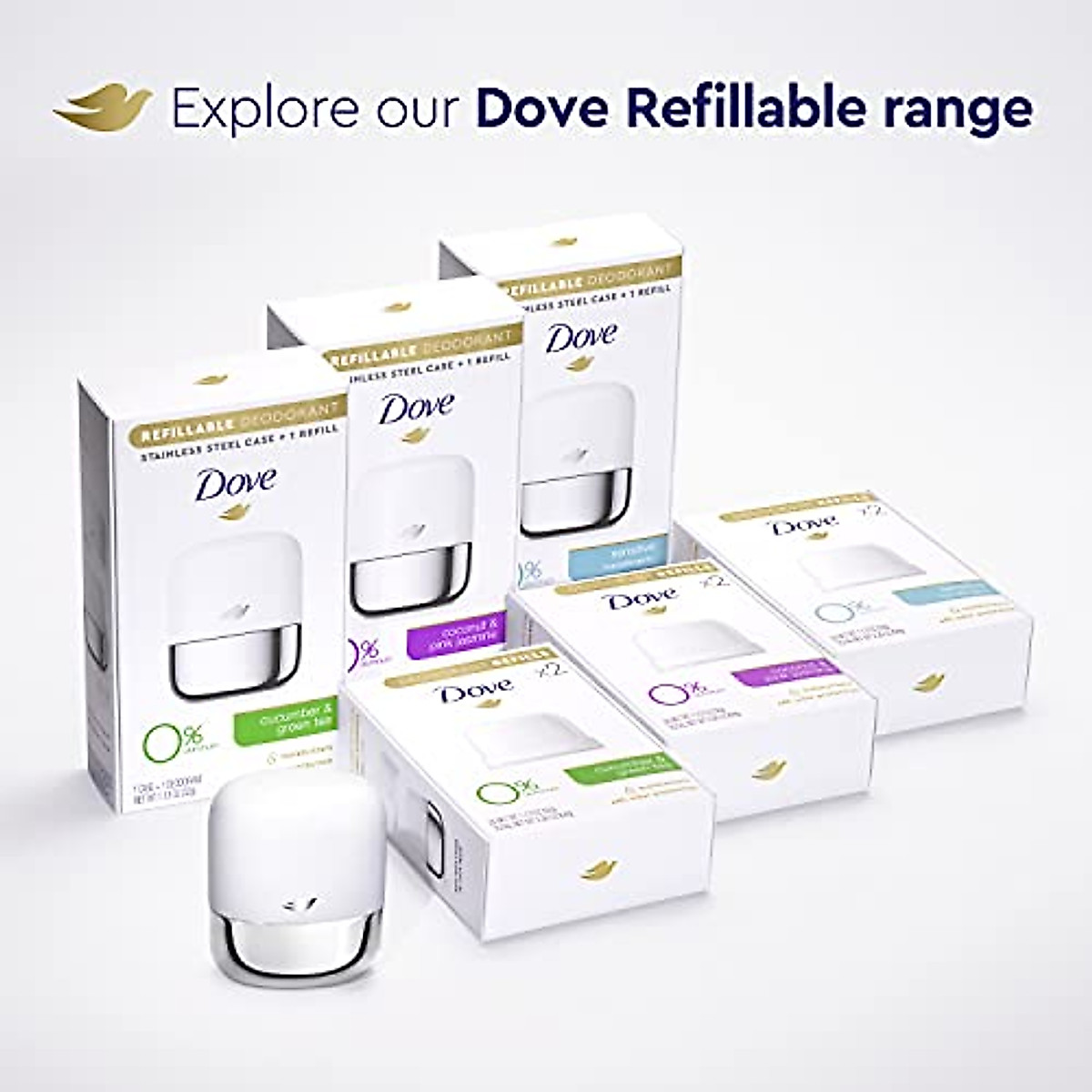 Dove Deodorant Refills Refill Kit 0% Aluminum Cucumber & Green Tea Aluminum Free Deodorant 1.13 oz
