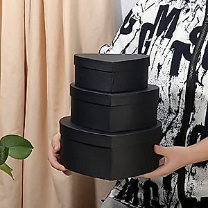 BENECREAT 3 Set Heart Shape Present Boxes, Black Decorative Gifting Box, Nesting Stacking Gift Packaging Box for Souvenirs, Wedding, Candy Cookies Choclates
