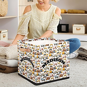 RIRIX Personalized Storage Bin, Custom Storage Baskets for Organizing with Handles, Foldable Storage Box for Closet Cloth Baskes Toy Car and Transportation