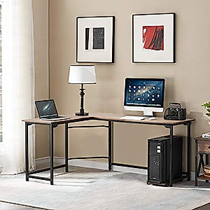 VECELO Computer Desk L Shaped with CPU Stand/PC Laptop Study Writing Table Workstation for Home Office Wood & Metal,Oak,66"