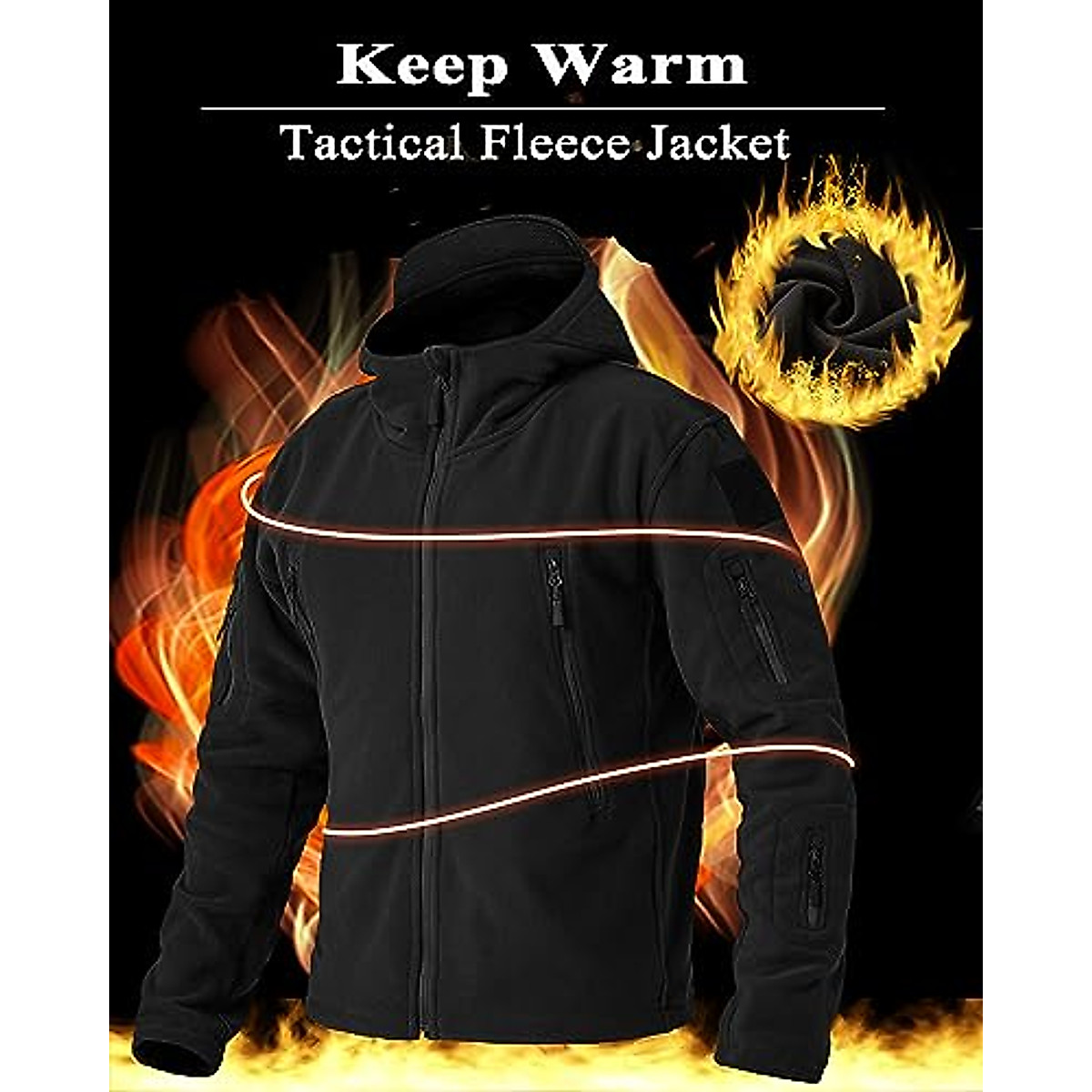 BIYLACLESEN Army Jackets for Men Warm Jacket Mens Winter Coats Softshell Jacket Men Fleece Jacket Ski Snowboard Jackets Black
