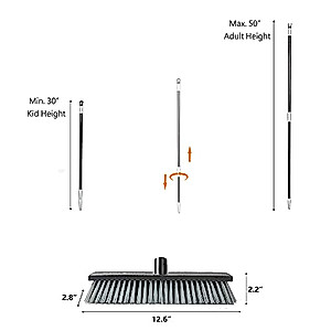 12-Pack Heavy Duty Stiff Bristle Push Brooms Bulk with Telescopic Handle - Ideal for Schools, Warehouses, and Factories