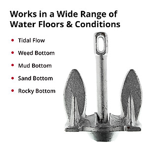 SeaSense Navy Boat Anchor - Ideal for a Small Boats, Pontoons, Fishing Vessels, Kayaks & More - Aluminum Powder Paint Helps Improve Durability & Resist Rust, 10 lbs, for Boats 12’ - 15’,Grey