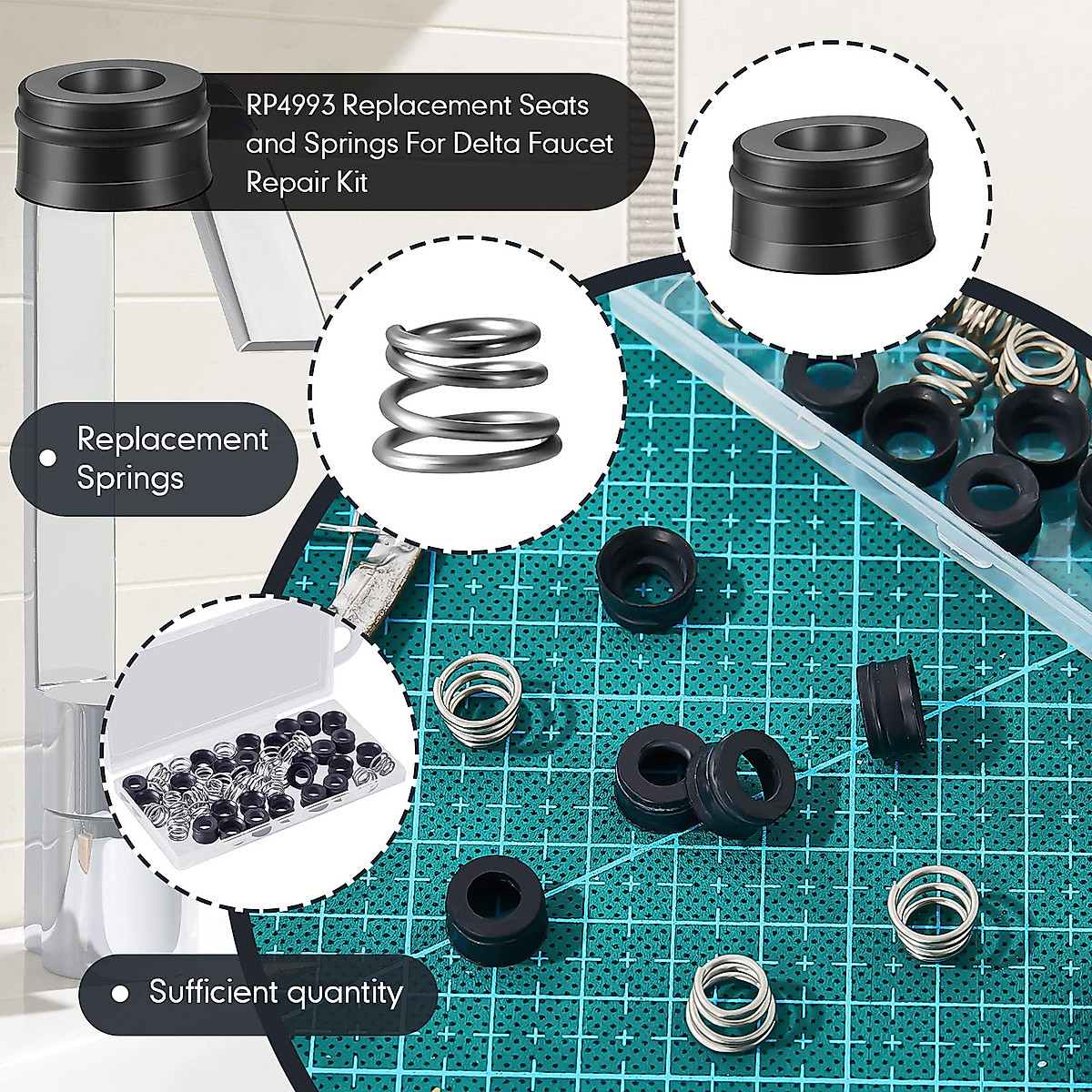 RP4993 Replacement Seats and Springs Faucet Repair Kit RP4993 Seats and Springs Compatible with Faucet Rod Replacement, Black (36 Pairs)