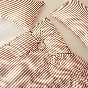 EAVD Duvet Cover Queen White and Khaki Striped Duvet Cover Soft Microfiber Modern Striped Gemetric Pattern Bedding Set with 2 Pillowcases Reversible Striped Comforter Cover with Zipper Closure