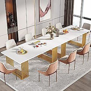 Tribesigns Modern Dining Table for 6-8 People, 70.8 Inches Long White Dining Room Table for Kitchen, Wood Kitchen Table with Gold Metal Legs, Rectangular Dinner Table for Dining Room, Family Gathering