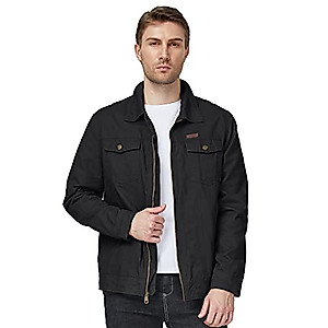 WenVen Men's Casual Cotton Jacket Canvas Military Field Jacket (B-Black,M)