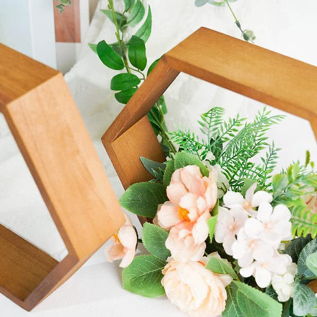 Efavormart 2 PC | 9" Tall Hexagon Rustic Wood Centerpiece | Natural Geometric Terrarium | Honeycomb Storage Shelf