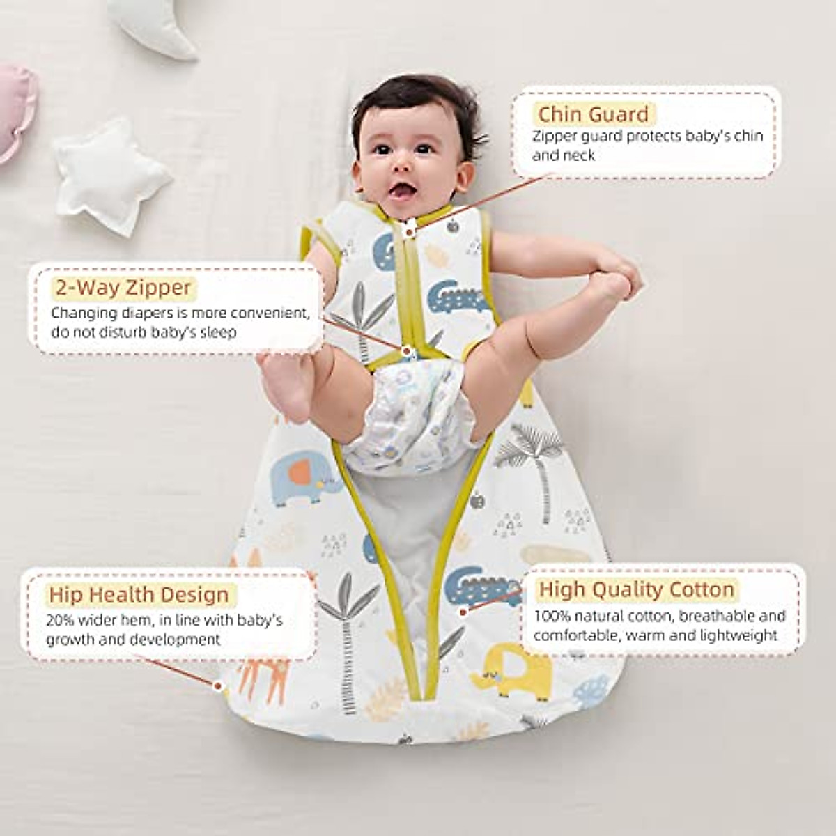 SERAPHY Baby Sleep Sack 6-12 Months 100% Cotton 1.5TOG Wearable Blanket Baby Sleeping Bag Comfortable Toddler Sleeping Sack for Baby Boys & Girls