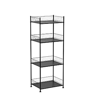 OYEAL Bathroom Shelves Freestanding Bathroom Towel Storage 4 Tier Wire Shelving Unit Bathroom Standing Shelf Floor Organizer for Pantry Kitchen Laundry Room Organization, Black