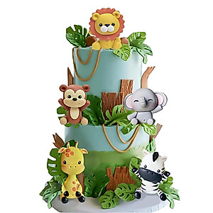 Jungle Animal Cake Topper Safari Animal Set Lion Giraffe Elephant Monkey Zebra for Wild Animals Birthday Baby Shower Party Favors Decorations Supplies