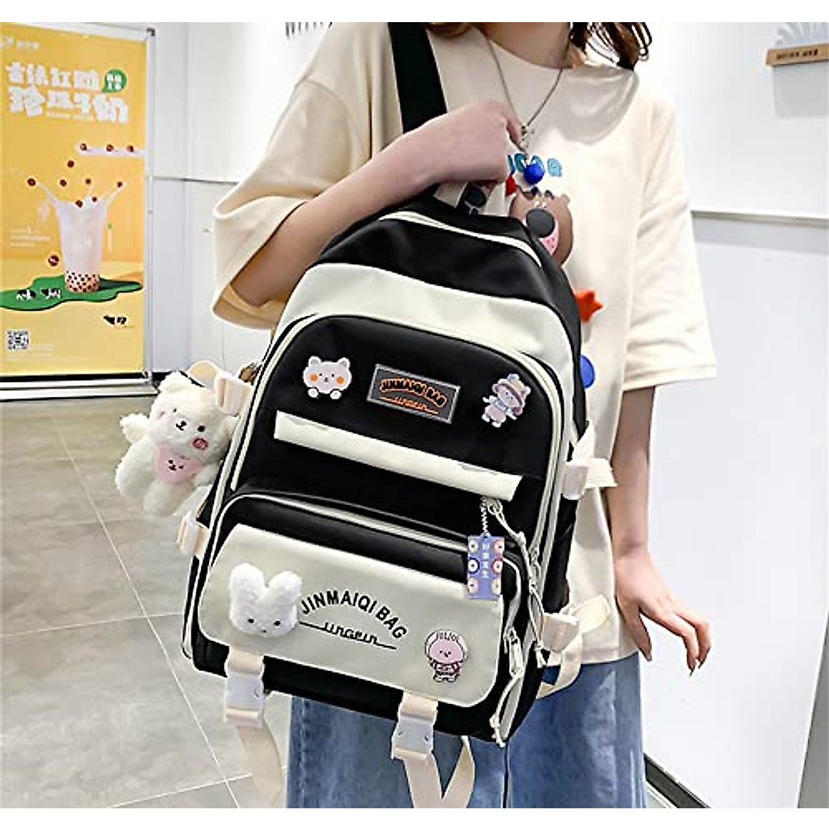 5Pcs Accessories Backpack with Pin & Set Cute Backpack Kawaii Backpack School Bags for Teen Girl