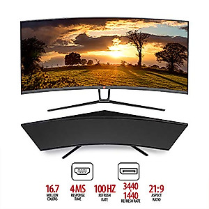 Deco Gear 35" Curved Ultrawide E-LED WQHD Gaming Monitor, 21:9 Aspect Ratio, Immersive 3440x1440 Resolution, 100Hz Refresh Rate, 3000:1 Contrast Ratio (DGVIEW201)