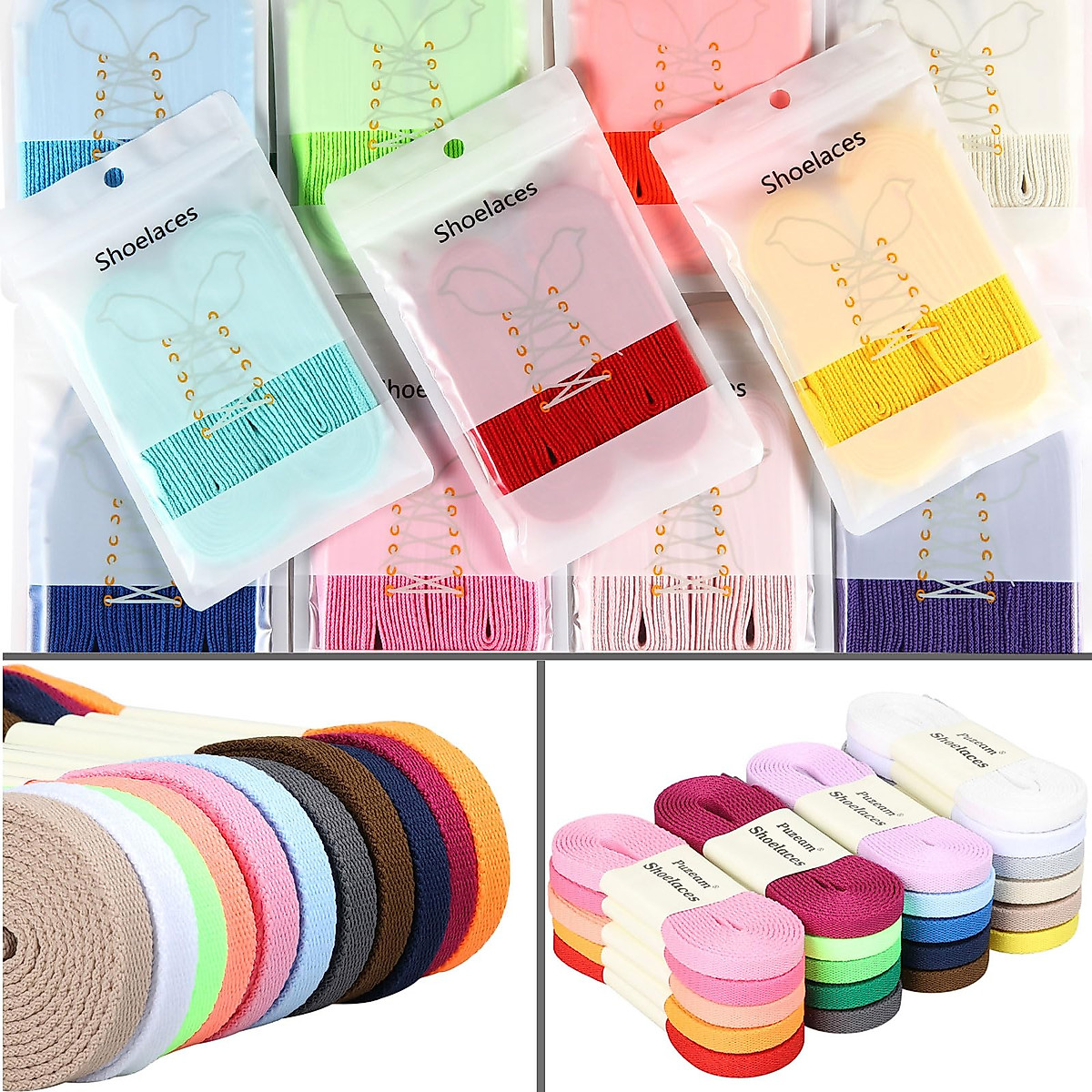 Puzeam 2 Pair Upgrade Tight Weave Flat Shoe Laces for Sneakers 28 Colors 5/16" Wide Replacement Shoelaces for Adults and Kids (Grass Green, 140 cm)