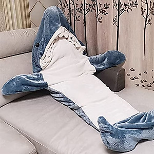 Shark Blanket Adult, Wearable Shark Blanket Super Soft Cozy Flannel Hoodie Shark Blanket Hoodie, Shark Onesie Blanket ((L) 75inX35.5in)