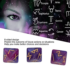 CHICIRIS Rune Dice,Polyhedral Dice Set,3Pcs Rune Dice 8 Sided Star Sky Mystic Vivid Colors Astrology Learning Prediction Polyhedral Dice Set for Adults(Purple Blue)