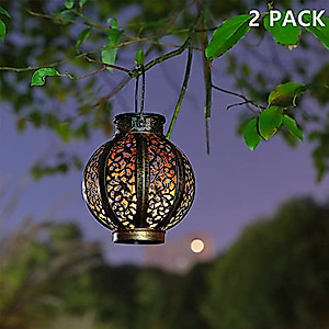 MAGGIFT 2 Pack Hanging Solar Lights,Outdoor Ramadan Solar Lanterns Decorations,Waterproof Hanging Solar Light 6 Lumens,Brown