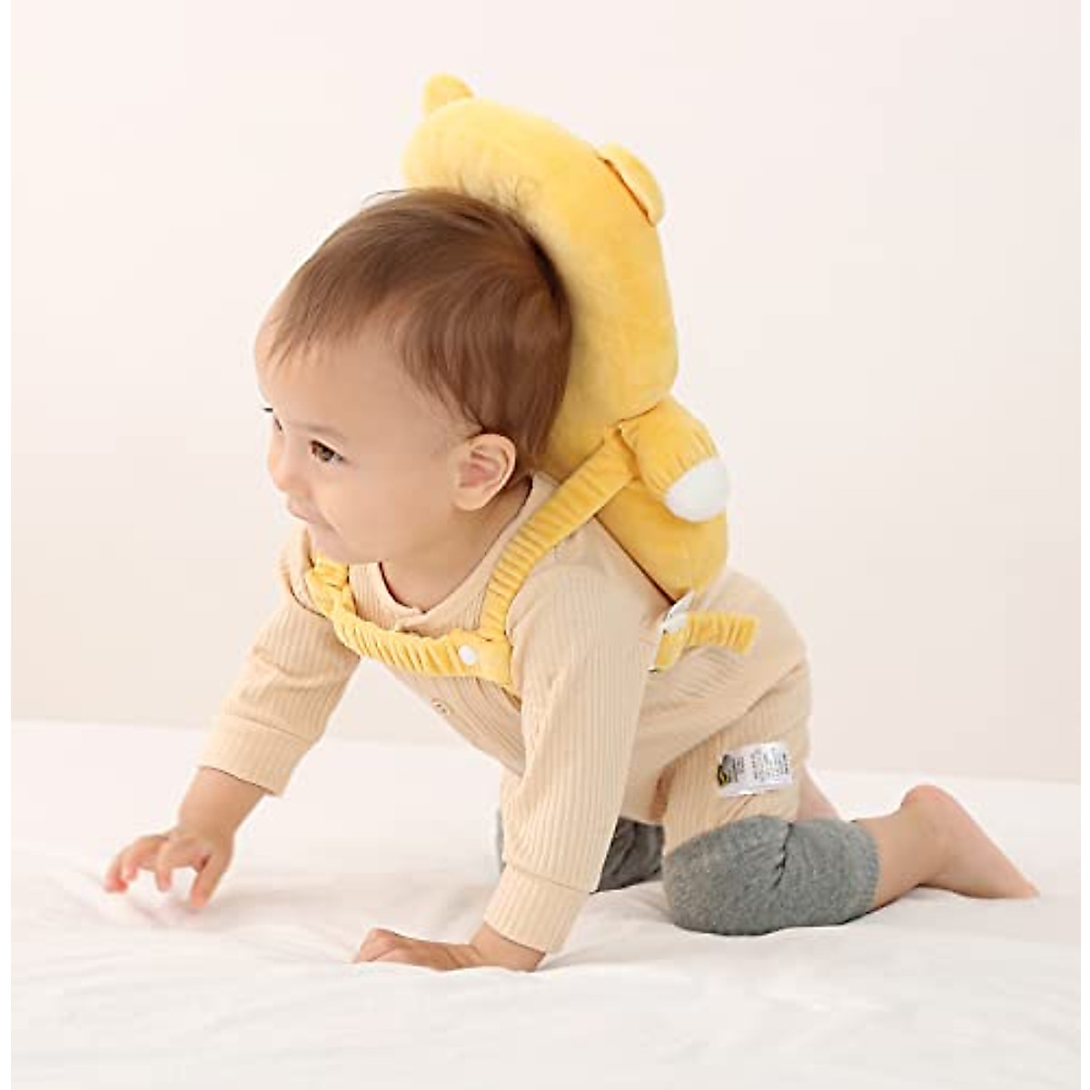 Feidoog Baby Head Protector Cushion Backpack with 3 Baby Knee Pads for Walking & Crawling,Beige