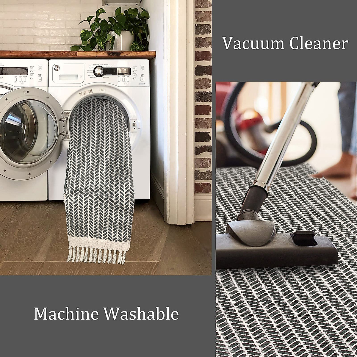 Lahome Boho Bathroom Rugs, Small 2x3 Entry Rug Washable Front Door Bath Mat Woven Cotton Area Rug with Tassels, Farmhouse Non Shedding Lightweight Grey Throw Rug Low Pile Carpet for Kitchen